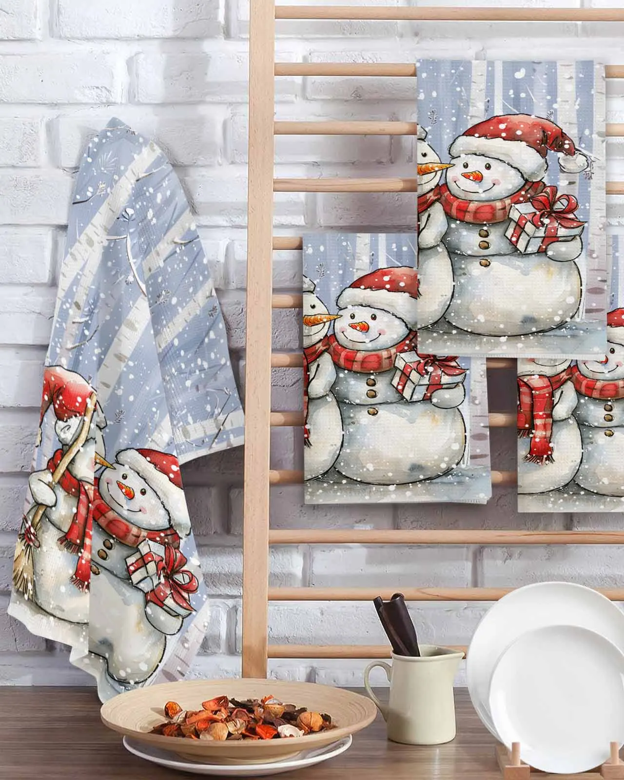 Christmas-Snowman-Snowflake-Retro-Pine-Tree-30-30cm-Waffle-Microfiber ...