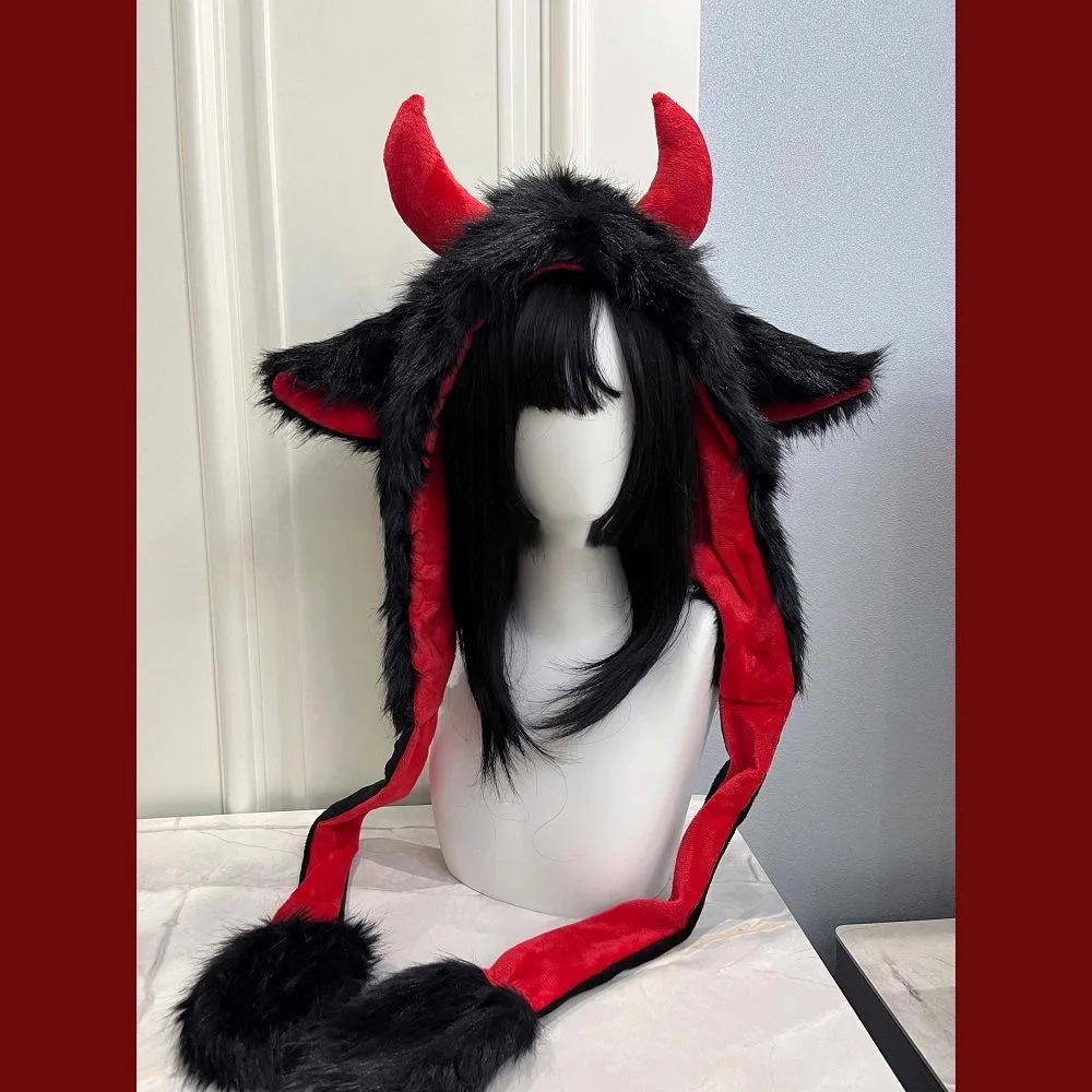 Gorro-japon-s-Yabi-con-orejas-de-diablo-para-mujer-gorro-negro-rojo-con ...