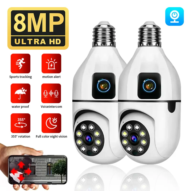 8MP-E27-Bulb-WIFI-Camera-Dual-Lens-Smart-Home-Surveillance-Camera-AI ...
