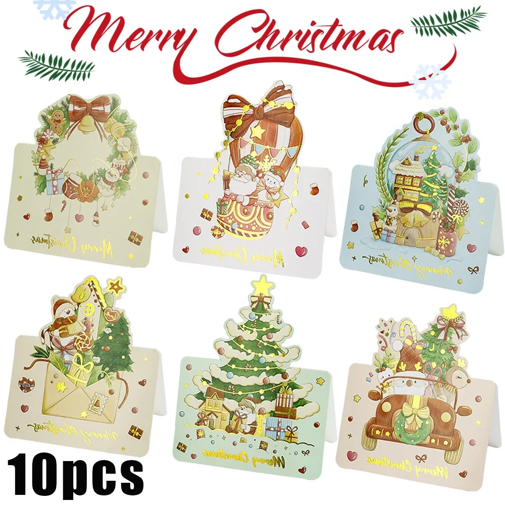 10/1PCS Christmas Greeting Cards Cartoon Santa Claus Snowman Folding ...