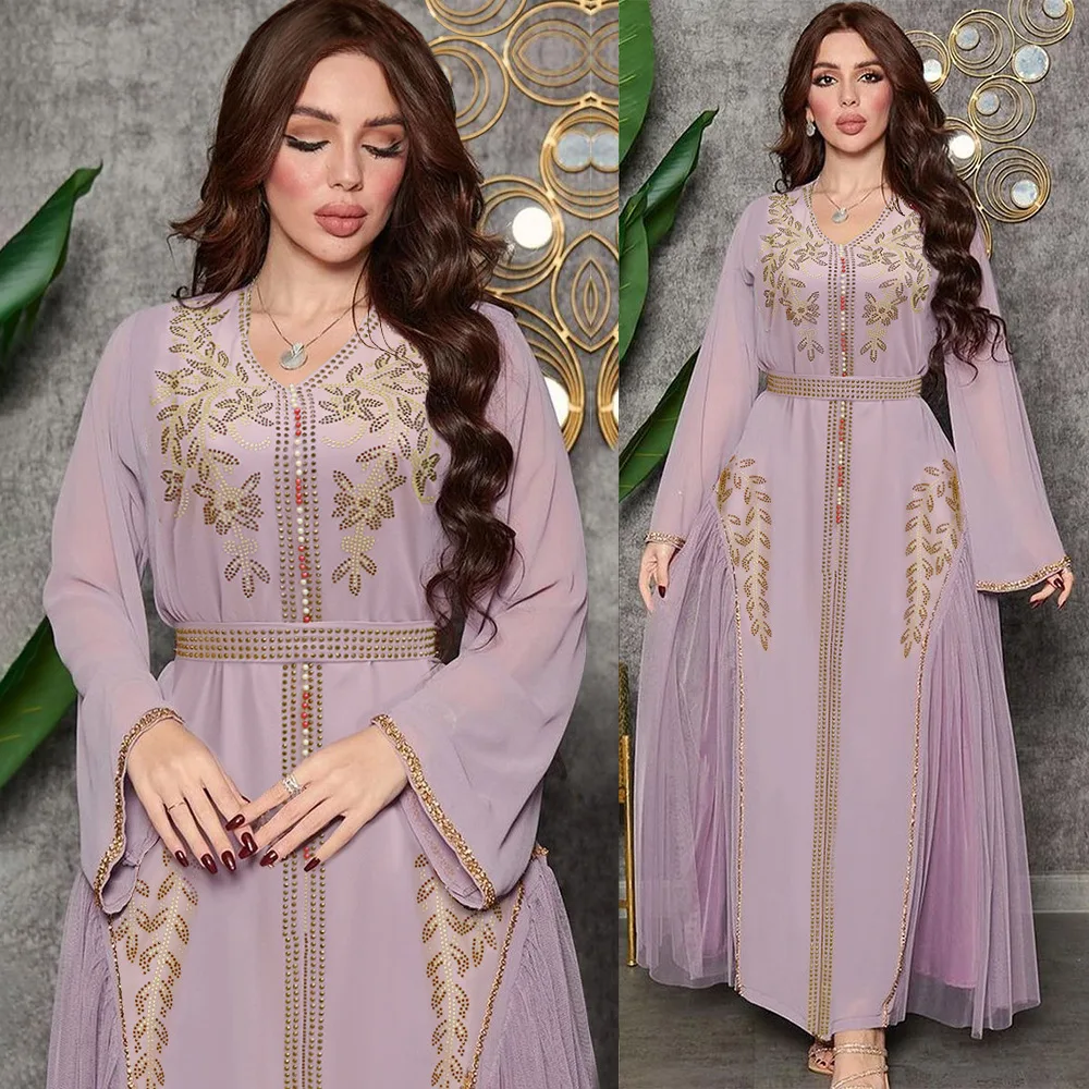 Luxury Abaya Diamonds Muslim Elegant Women Dresses Caftan Moroccan Dubai Kaftan Gown Evening ...