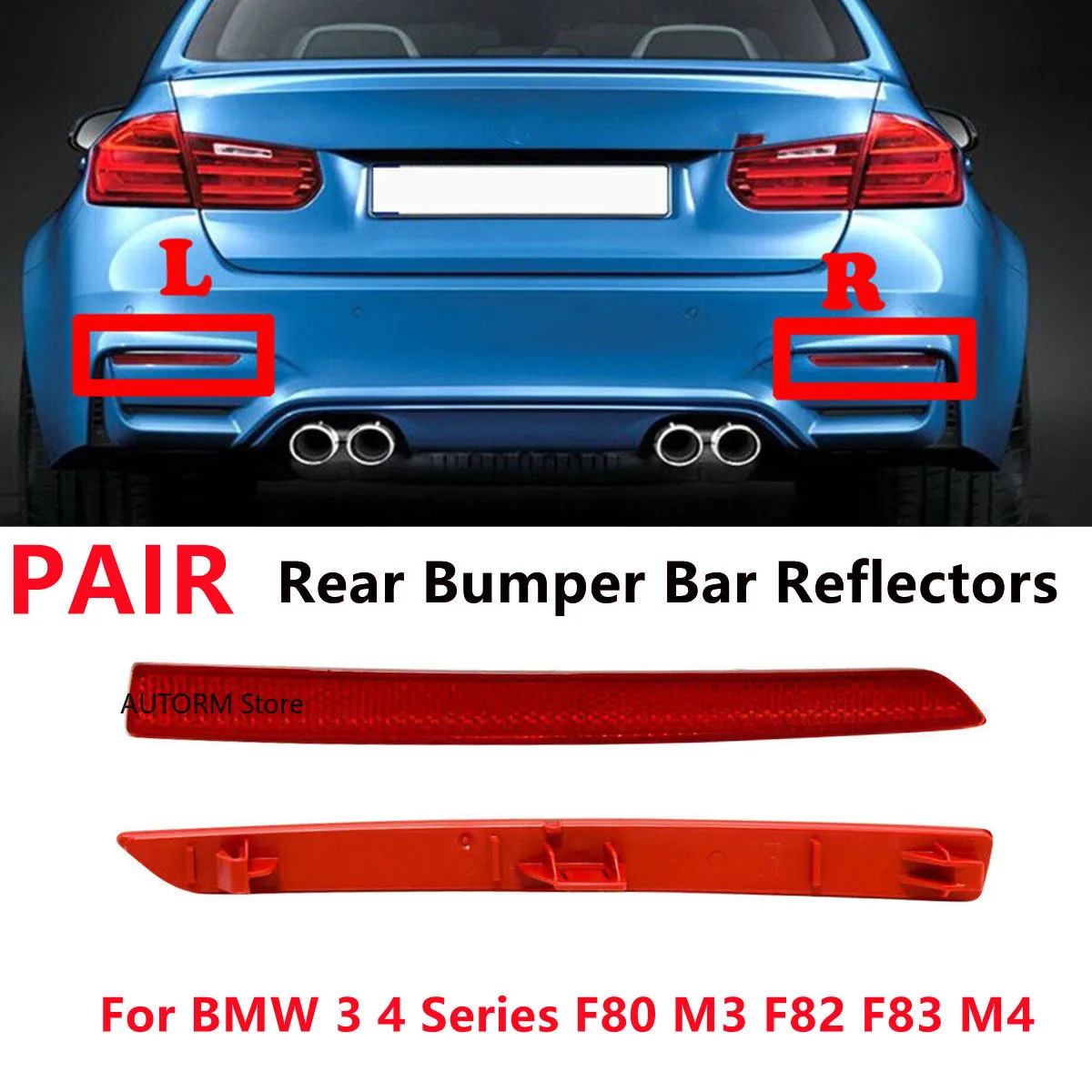 Pair-Rear-Bumper-Bar-Reflectors-Light-For-BMW-3-4-Series-M3-M4-F80-F82 ...