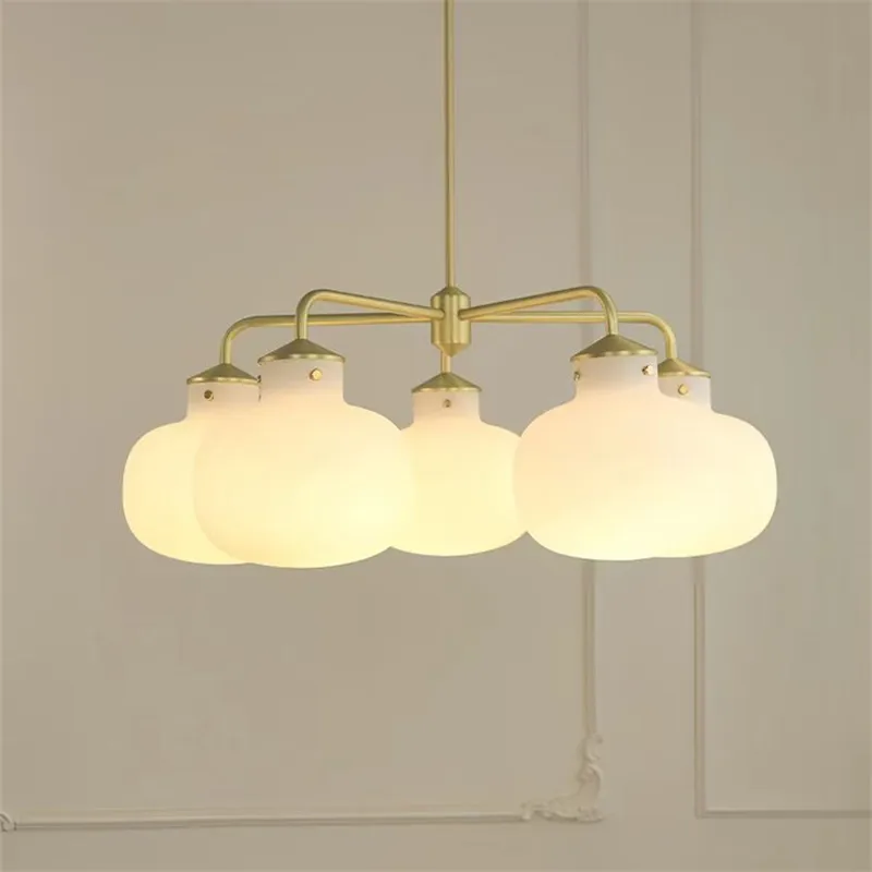 Raito Glass Globe Pendant lamp Bauhaus brass light LED milky white ...