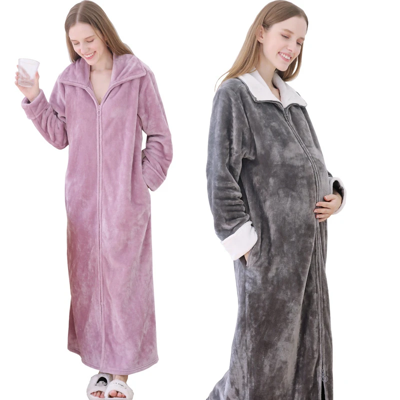 Women Ultra Long Plus Size Thick Warm Bathrobe Lovers Winter Thermal ...