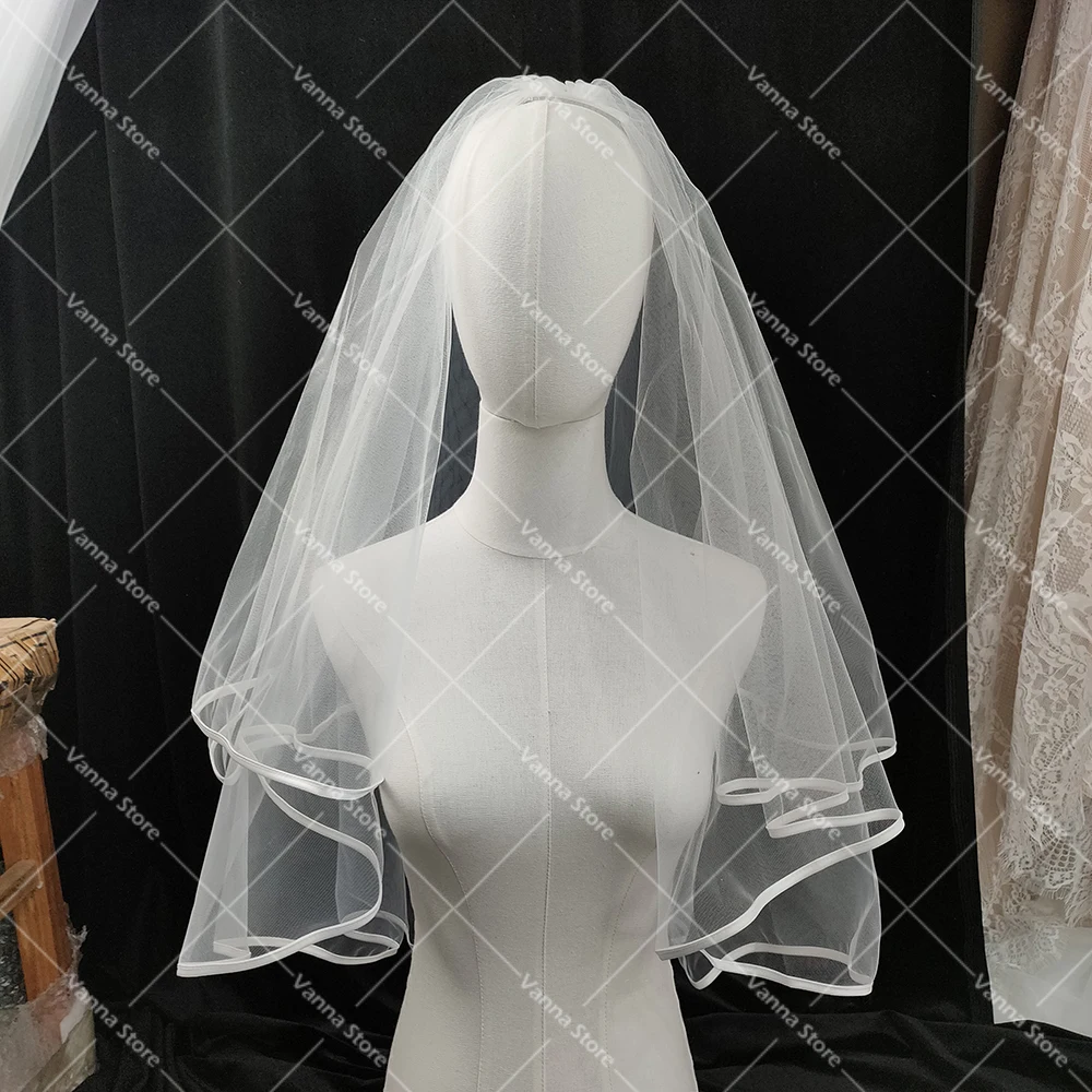 Ribbon-Edged-Wedding-Bridal-Veils-With-Comb-Irregular-Length-Customized ...