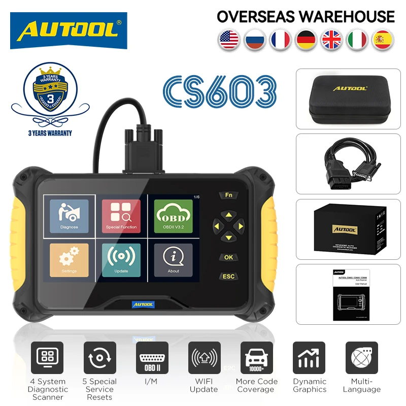 AUTOOL CS603 4 Systems Auto Diagnostic Scanner Tool Car OBD2 Code ...