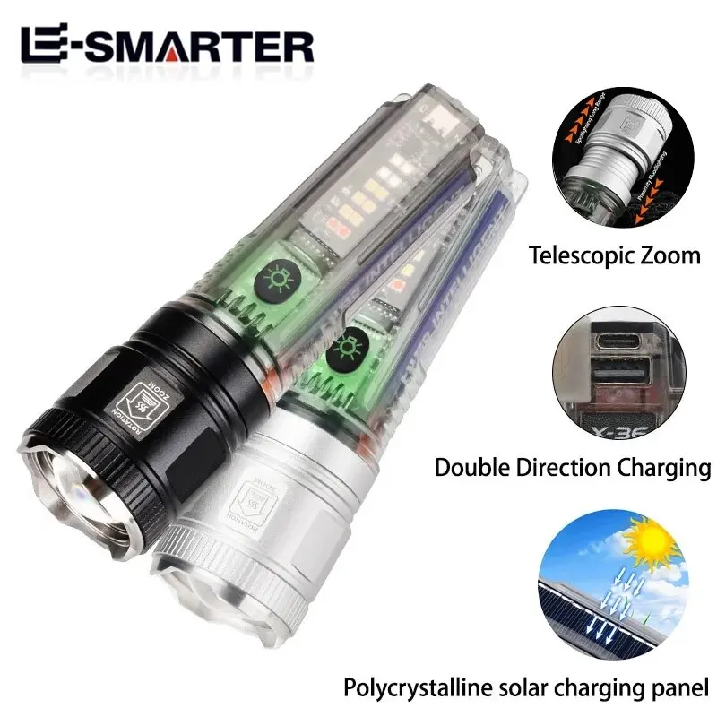 Solar-Power-Bright-Light-Flashlight-Telescopic-Zoom-P50-Or-White-Laser ...