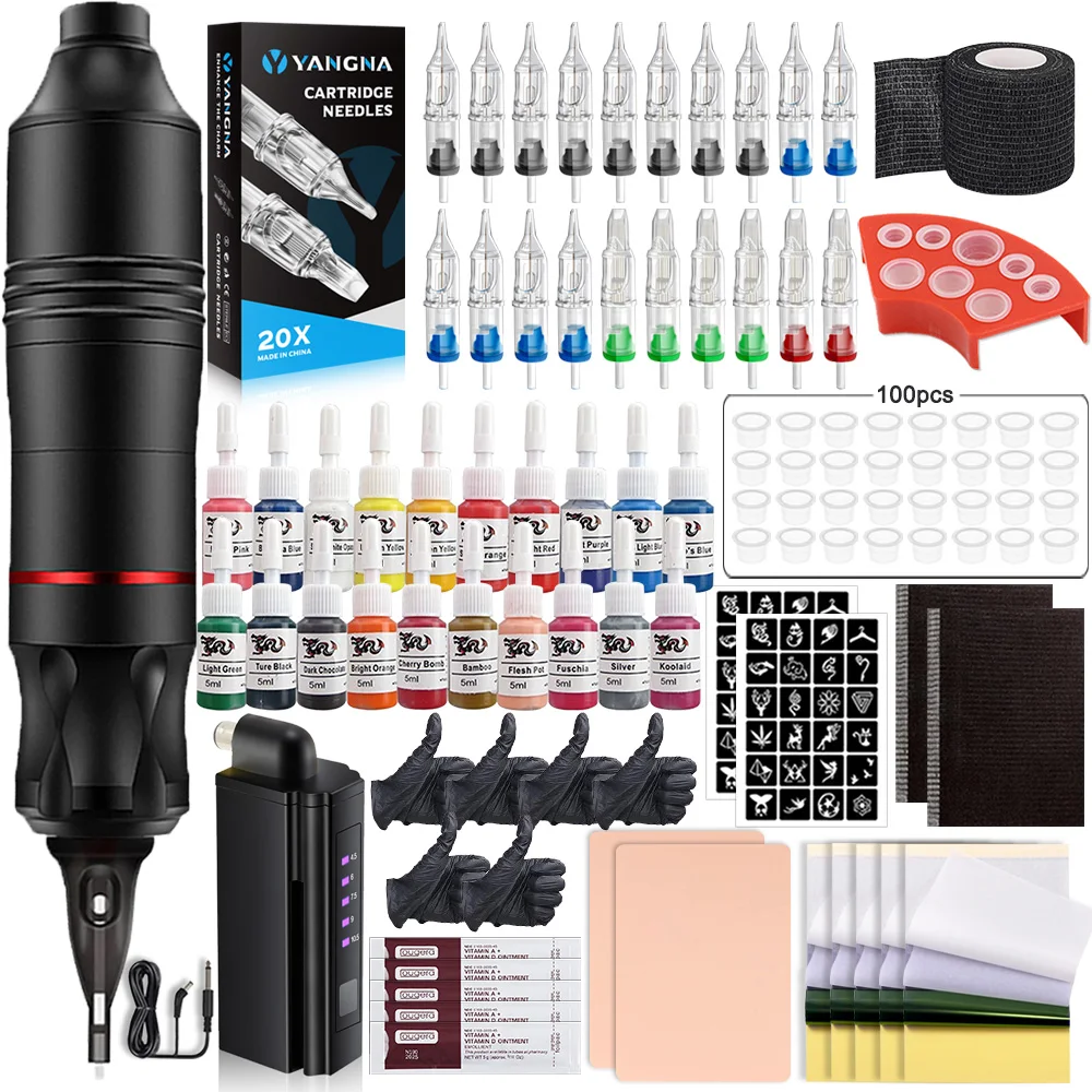Complete-Tattoo-Machine-Pen-Kit-Wireless-Mini-Power-Supply-Battery ...