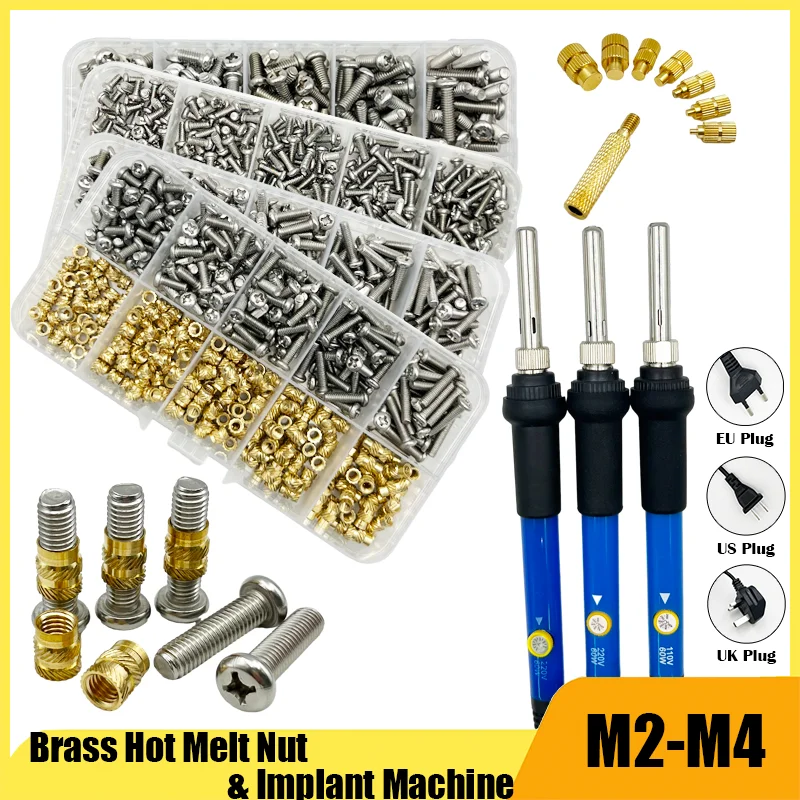 Brass-Hot-Melt-Insert-Knurled-Nut-304-Stainless-Steel-Screw-Soldering ...