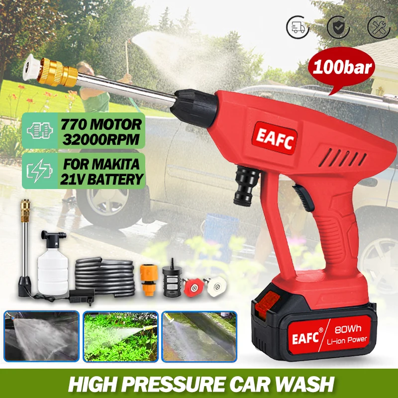 100Bar Electric Cordless High Pressure Cleaner Washer Spray Water Gun ...