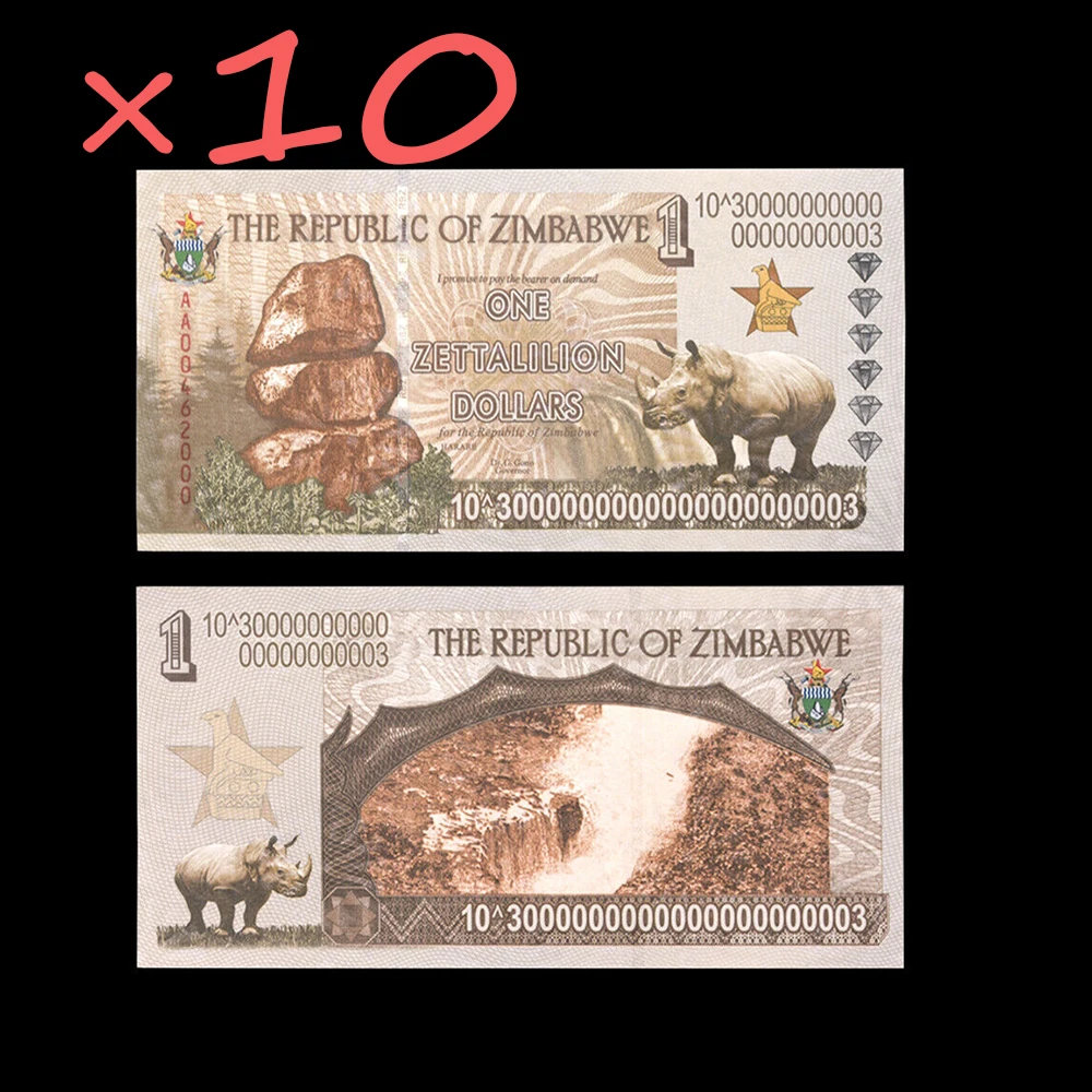 10Pcs Zimbabwe Paper Money One Zettalilion Dollars Serial Banknotes ...