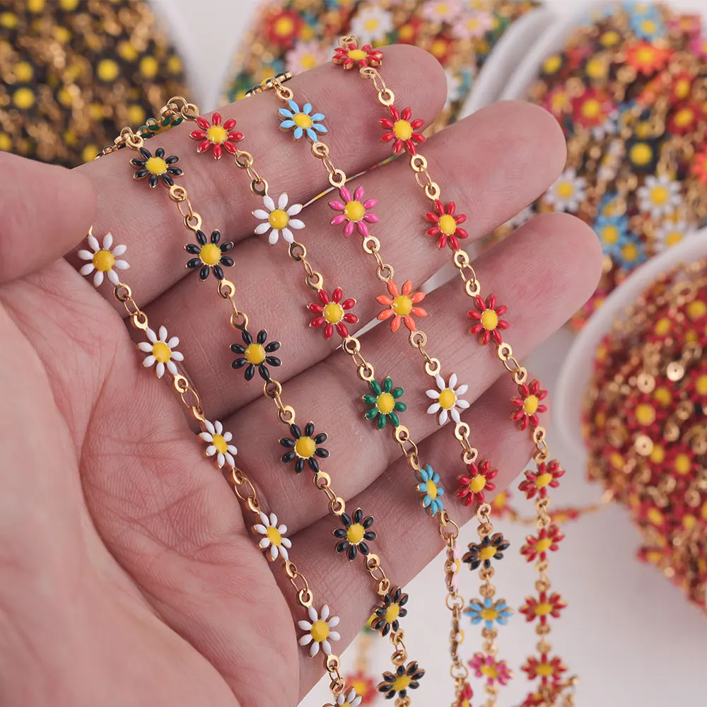 1M-Width-7mm-Stainless-Steel-Sun-Flower-Gold-Chain-Both-Sides-Enamel ...