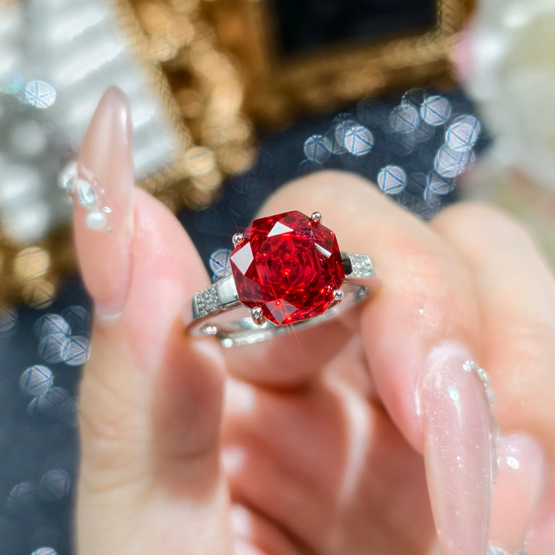Brilliant Starry Chinese Red Zircon Octagonal Back Cover Millennium ...