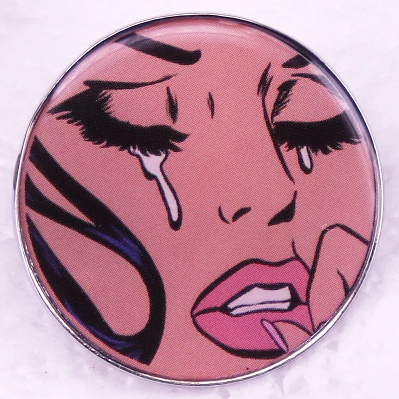 Crying-Woman-Badge-Retro-Comic-Style-Enamel-Pin-Brooch-Jewelry-Backpack ...