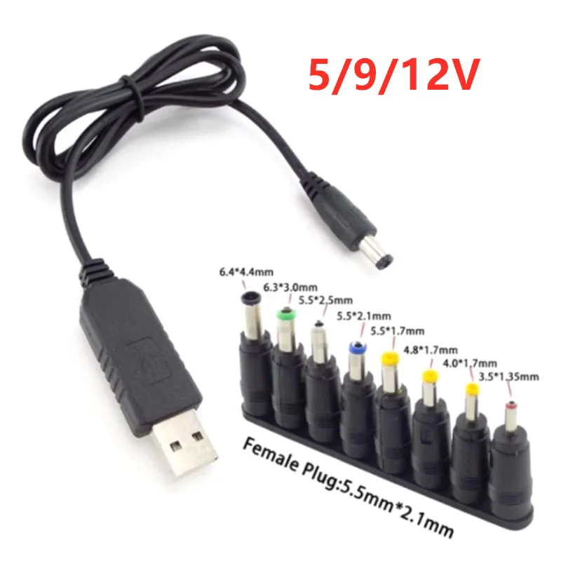 8in1 5V USB to DC 5V 9V 12V 5.5x2.1mm 3.5mm 4.0mm 4.8mm 6.4mm 5.5x2.5mm ...