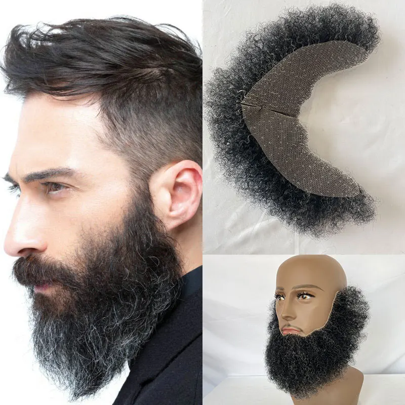 Afro Curl Human Hair Fake Beard For Men Fake Mustach Beard False Facial ...