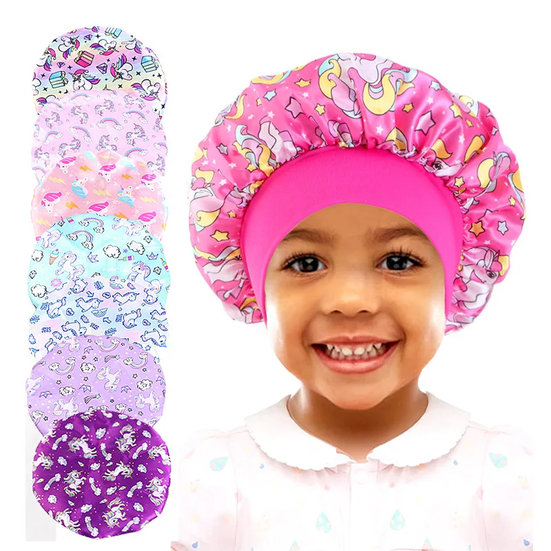 Cartoon Baby Kids Print Satin Bonnet Sleep Hat Cap for Curly Hair ...