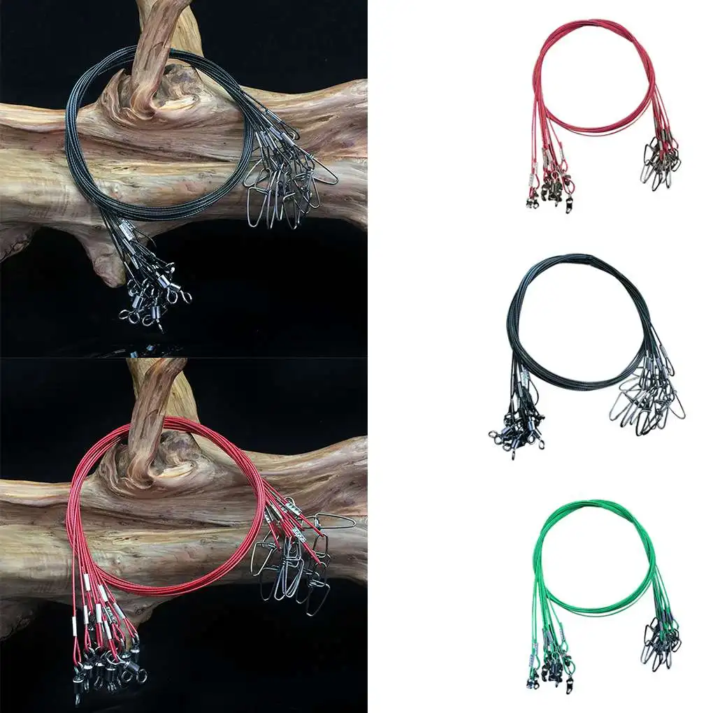 50CM-150Lb-Thicken-Lead-Wire-Fishing-Leaders-With-Swivels-Snaps-Copper ...