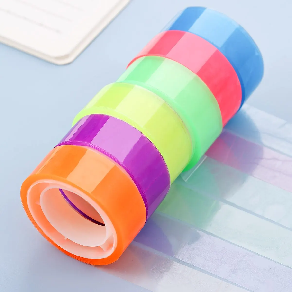 15mm Wide Rainbow Colored Sticky Tape Translucent Labelling Decorative ...