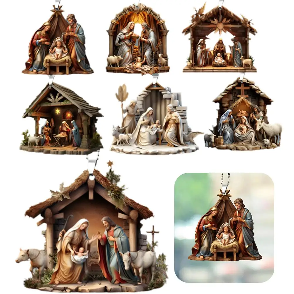 1Pc-2D-Christmas-Nativity-Scene-Ornaments-Hanging-Christmas-Tree ...