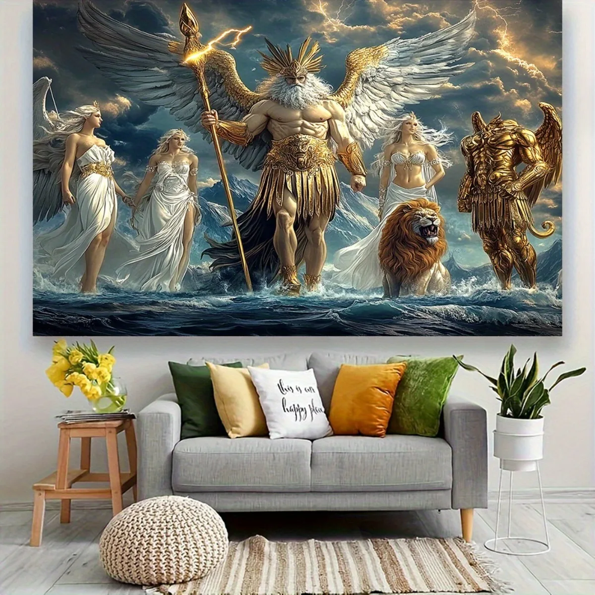 Mythic Divine Figures Tapestry - Luxe Greek Mythology Art Wall Hanging ...