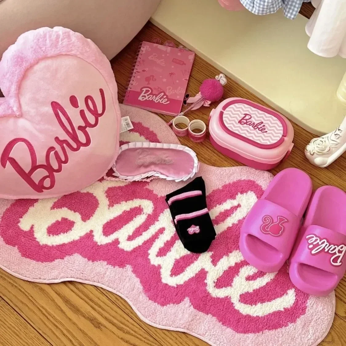 Miniso-Barbie-Pink-Flocked-Carpet-Bedroom-Room-Decoration-Bedside ...