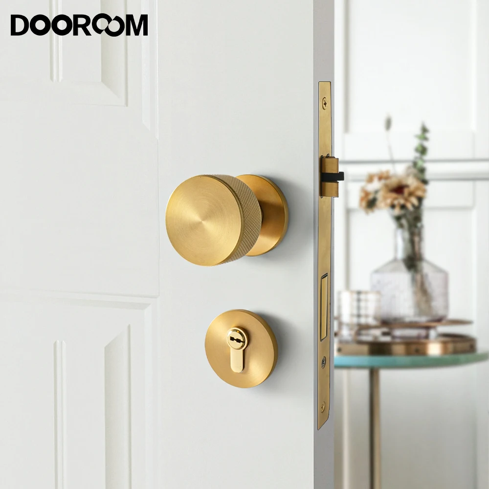 DOOROOM-Brass-Door-knurl-Lock-Set-Modern-Nickel-Interior-Bedroom ...