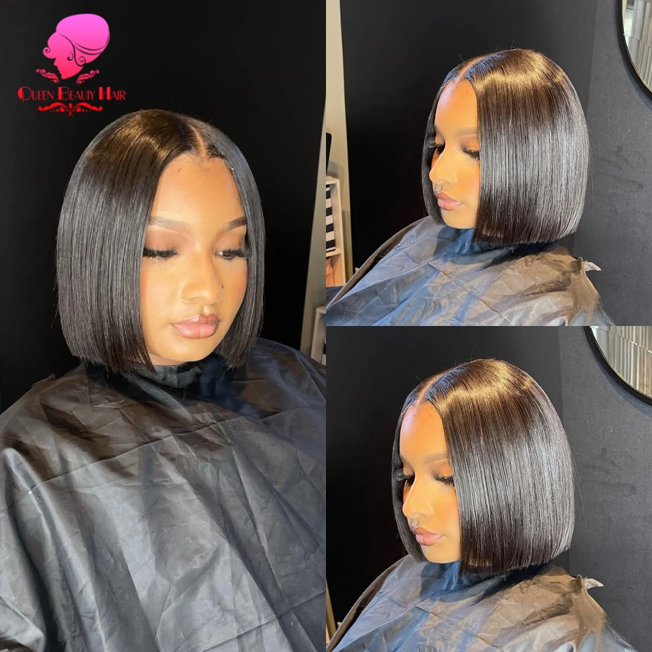 Short Bob 13x4 Bone Straight Lace Human Hair Wigs 250 Density Super ...