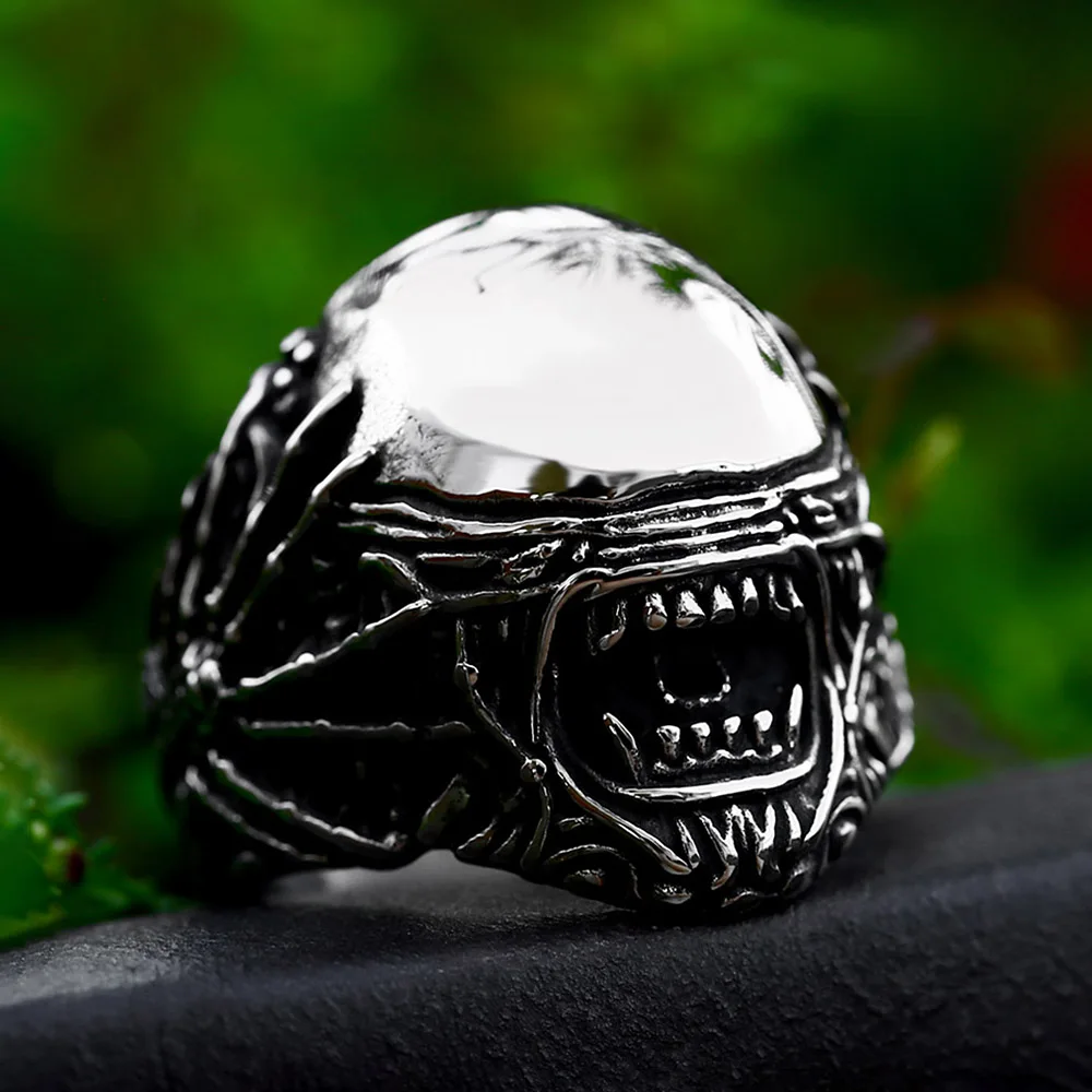 Vintage Unique 316L Stainless Steel Skull Spider Ring For Men Boys Punk ...