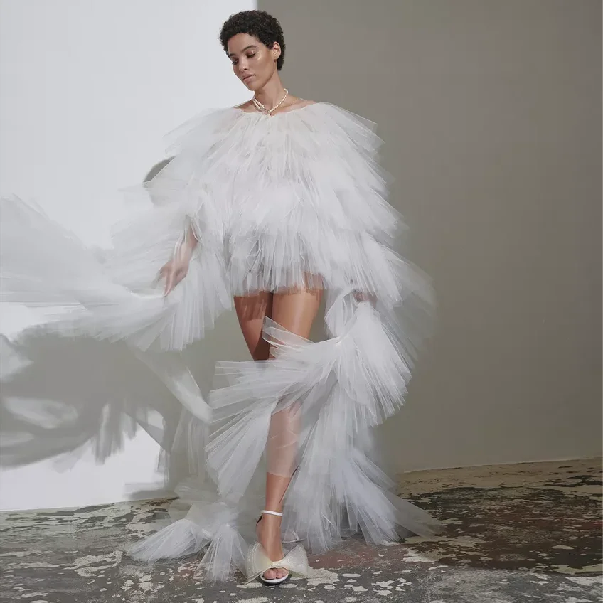 Fashion-Women-Mini-Dress-Layered-Tulle-Extra-Long-Sleeves-Prom-Party ...