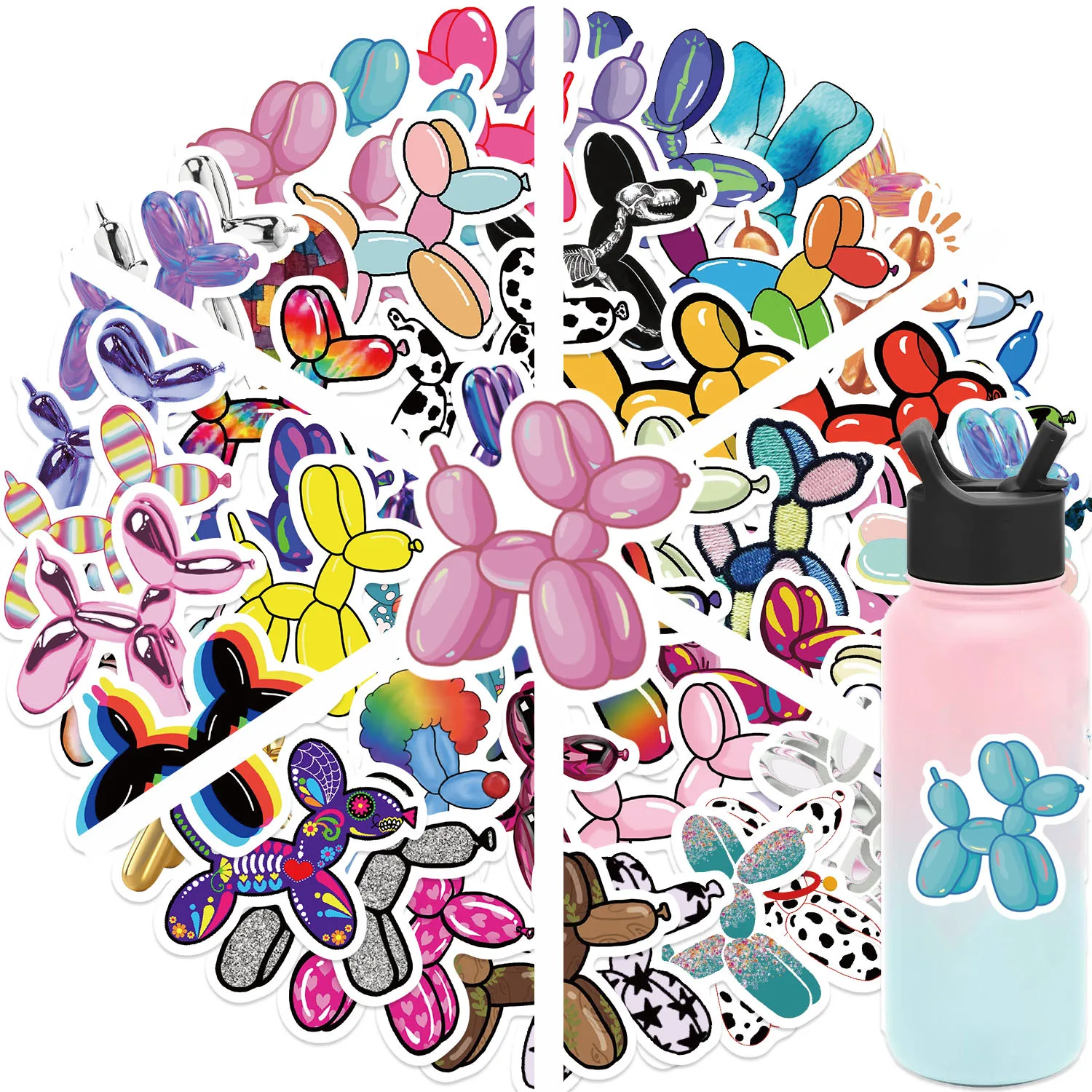55Pcs Cute Balloon puppy Stickers,Balloon Dog Vinyl Stickers Waterproof ...