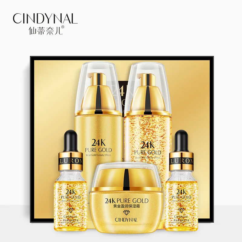 24K Gold Skin Care Sets Moisturizes Shrinks Pore Oil Control 24K Gold Toner Face Cream Emulsion ...