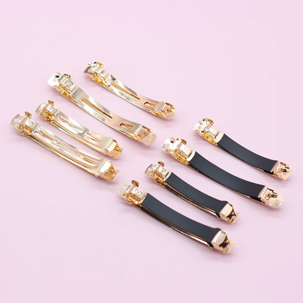 20PCS-8cm-10cm-Golden-Metal-French-Barrettes-With-Rubber-Tubes-Plain ...