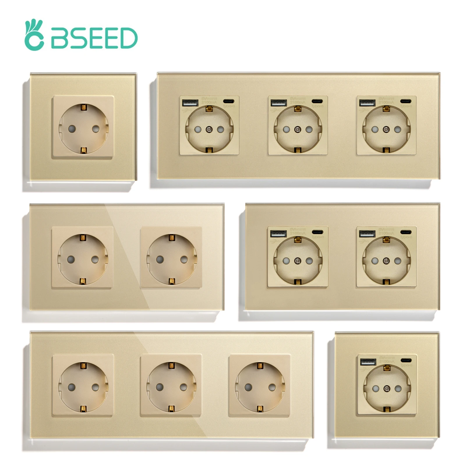 BSEED Single Wall Socket With Type-C USB Ports Double Glass Socket ...