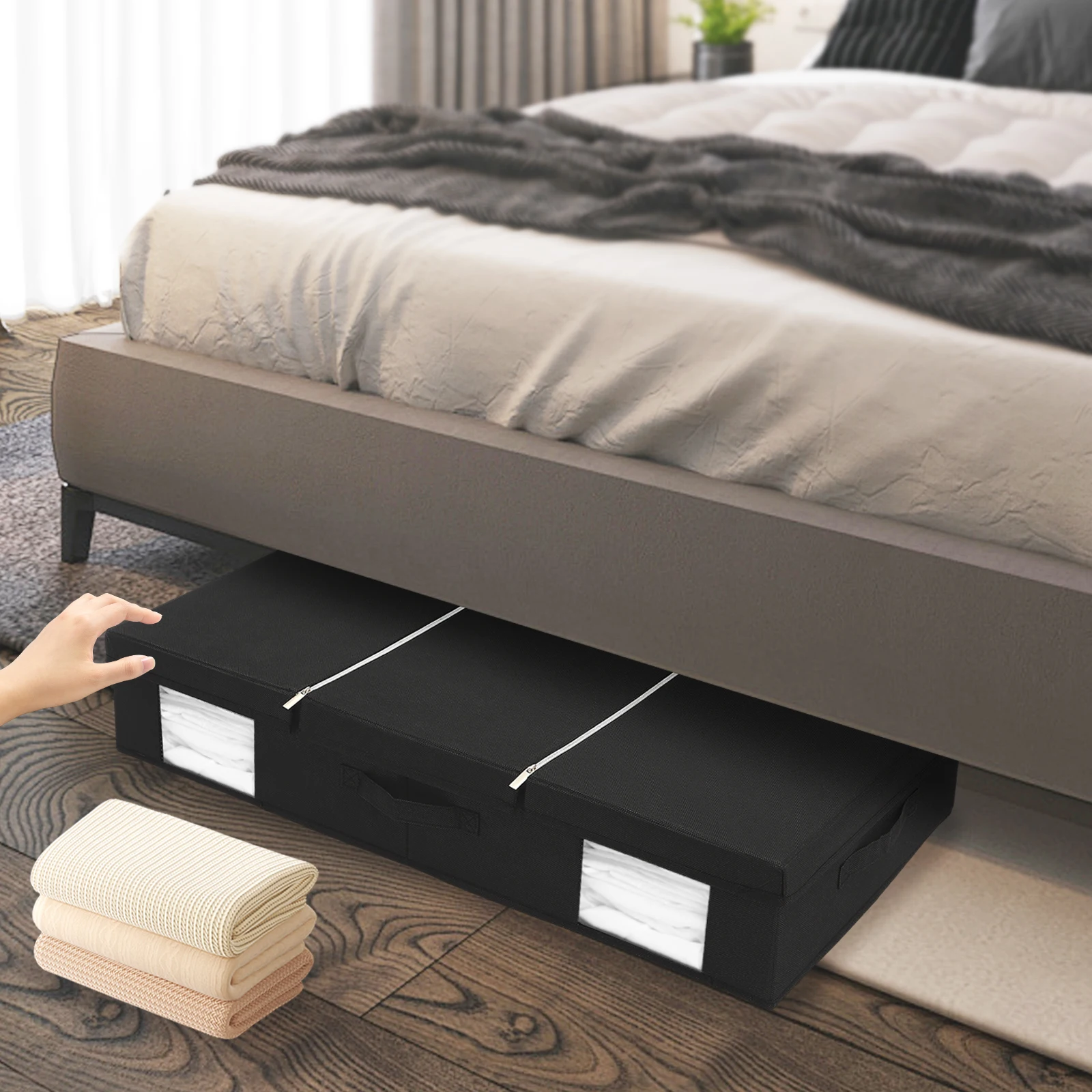 Under-Bed-Organizer-Box-Three-Large-sized-Compartments-Zip-type-Flap ...