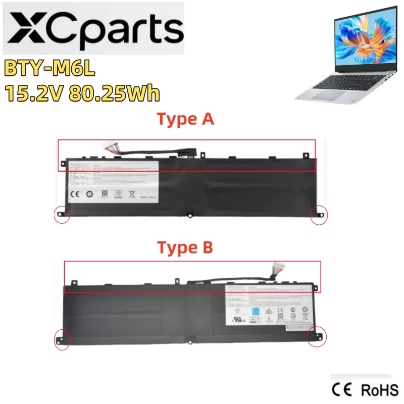 New 15.2V 80.25Wh BTY-M6L Laptop Battery For MSI GS65 GS75 Stealth Thin ...