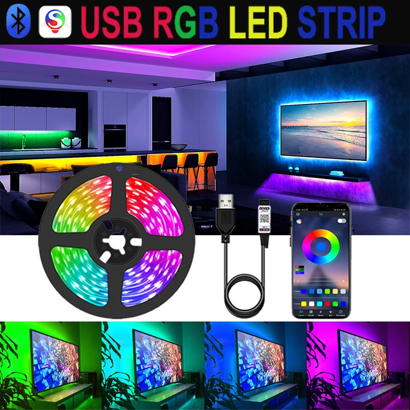 RGB-LED-Strip-Lights-com-Bluetooth-para-decora-o-de-TV-fita-de-n-on ...
