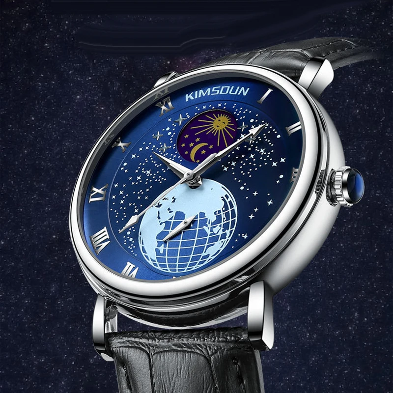 Kimsdun Men's Watches Fashion Design Globe Starry Sky Watches Men Moon ...