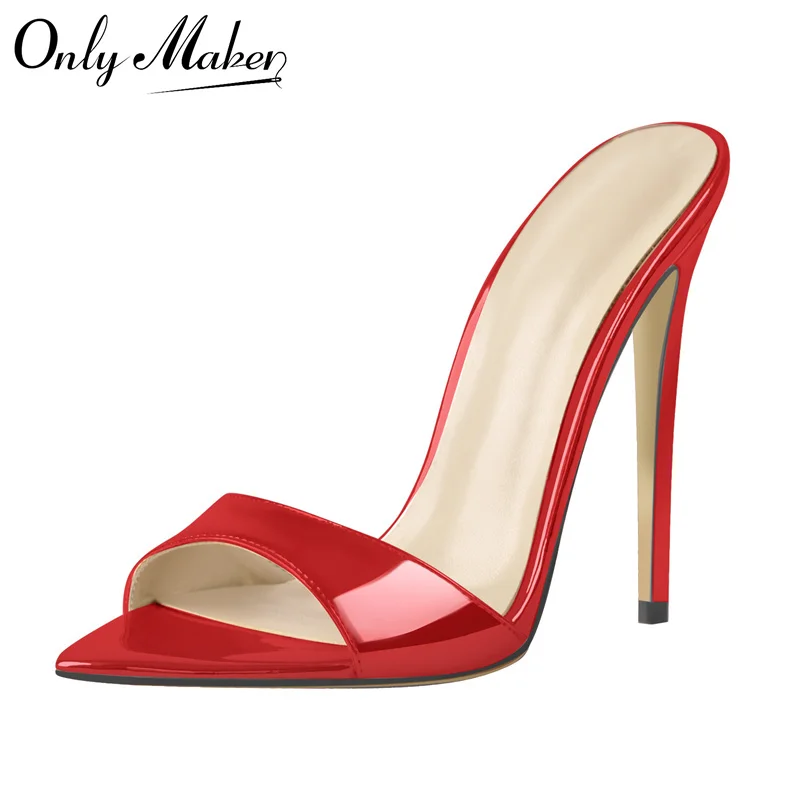 Onlymaker-Women-Peep-Toe-Mules-Red-Slip-On-Thin-High-Sandals-Classic ...