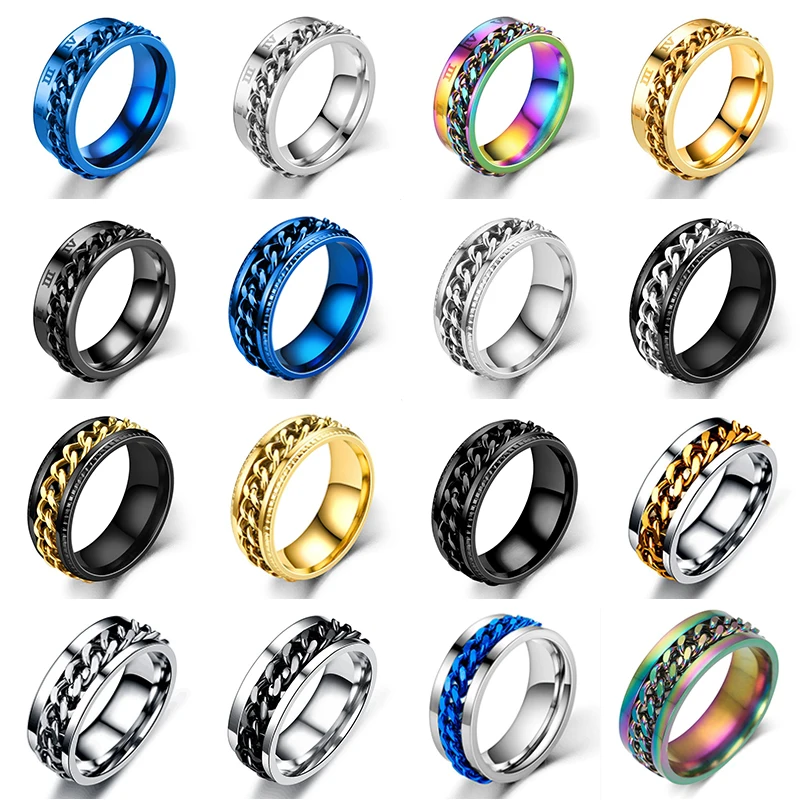 Fashion Anxiety Fidget Rings Relaxing Stainless Steel Rotatable Chain ...