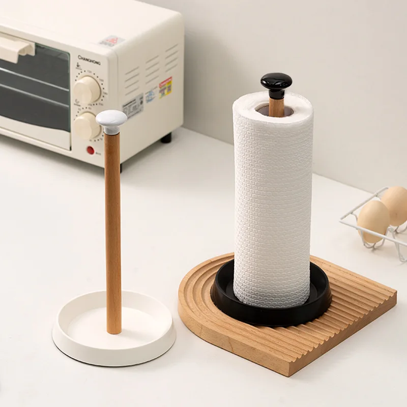 Wooden-Standing-Paper-Holder-Kitchen-Roll-Paper-Towel-Rack-Bathroom ...