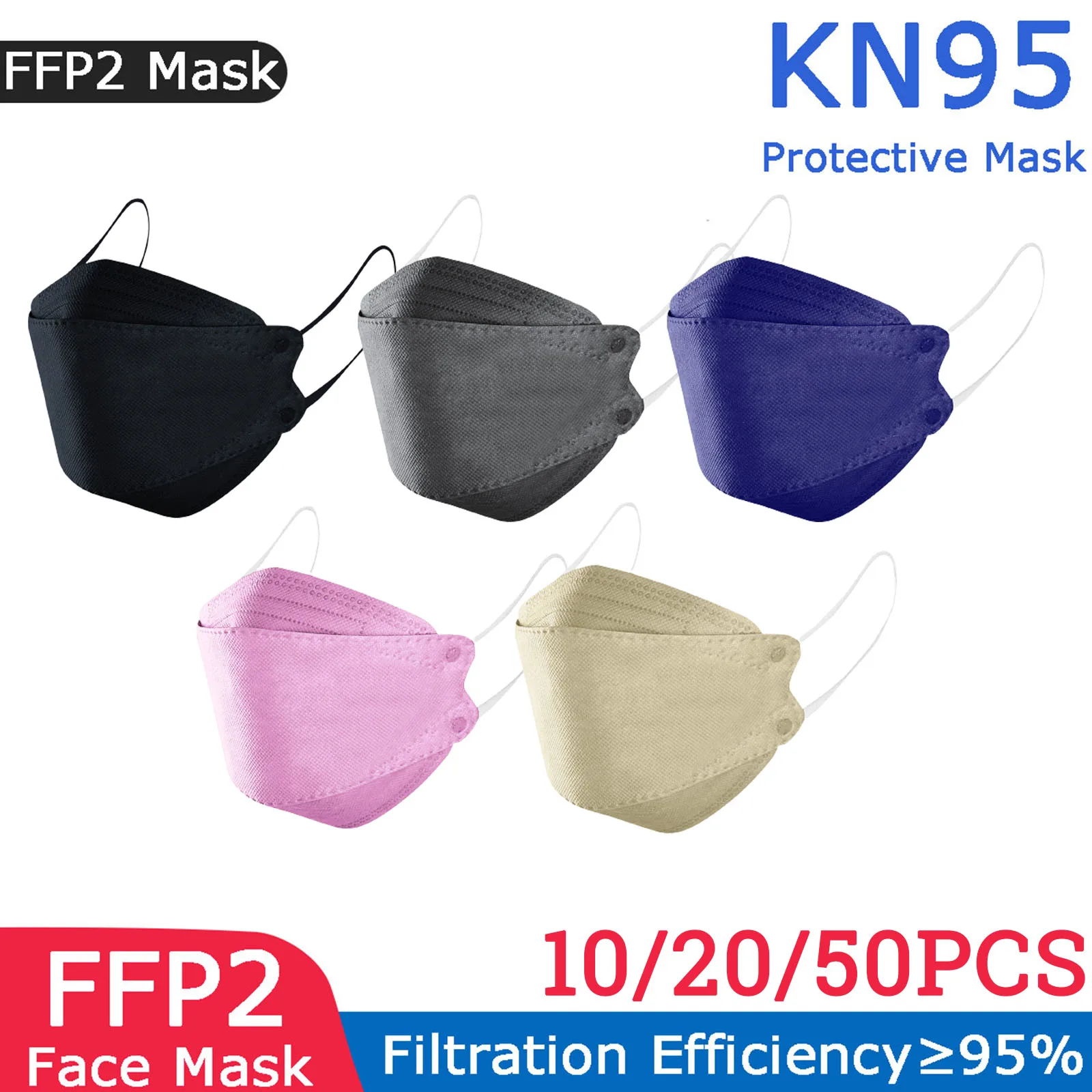 Mascarilla KN95 para adultos, máscara de prevención de gotas y neblina, no tejida, CE, FFP2, 10 ...