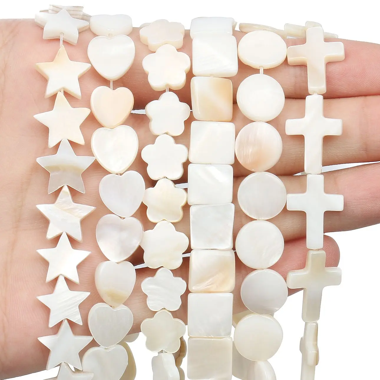Natural-White-Freshwater-Shell-Beads-Beads-Heart-Cross-Star-Round ...