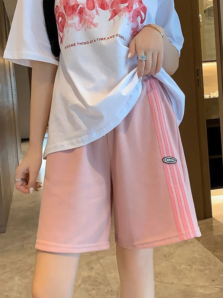 Jmprs-Retro-Striped-Casual-Shorts-Women-Preppy-Style-High-Waist-Sport ...