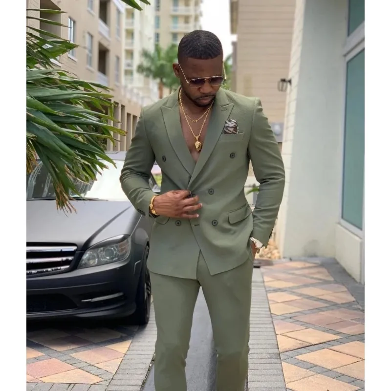 Green Double Breasted Mens Suit | Green Slim Double Breasted Suit - New ...
