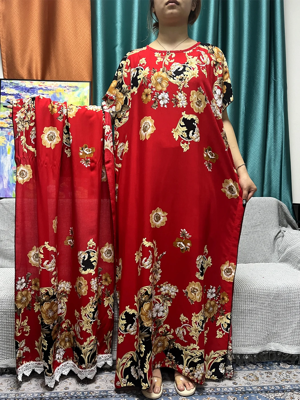 Muslim Abayas For Women's Robe 2024 New Solid Color Printed Cotton ...