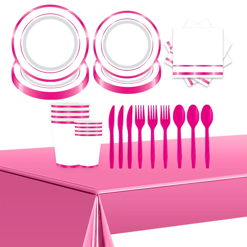 Solid-Pink-Birthday-Party-Decorations-For-Girls-Disposable-Tableware ...