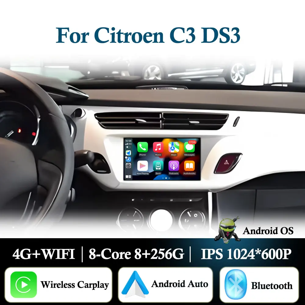 7 " Android Auto For Citroen C3 DS3 Car Radio Multimedia Player Monitor ...