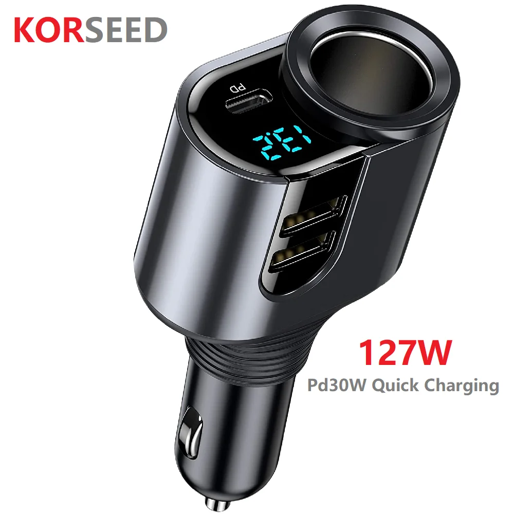 차량용 충전기 라이터 어댑터 C타입 듀얼 Usb 포트 전압 디스플레이 자동차 콘센트에 적합 4 In 1 127w