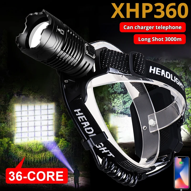 XHP360-Most-Powerful-Led-Headlamp-Zoomable-36-core-Headlight-USB ...